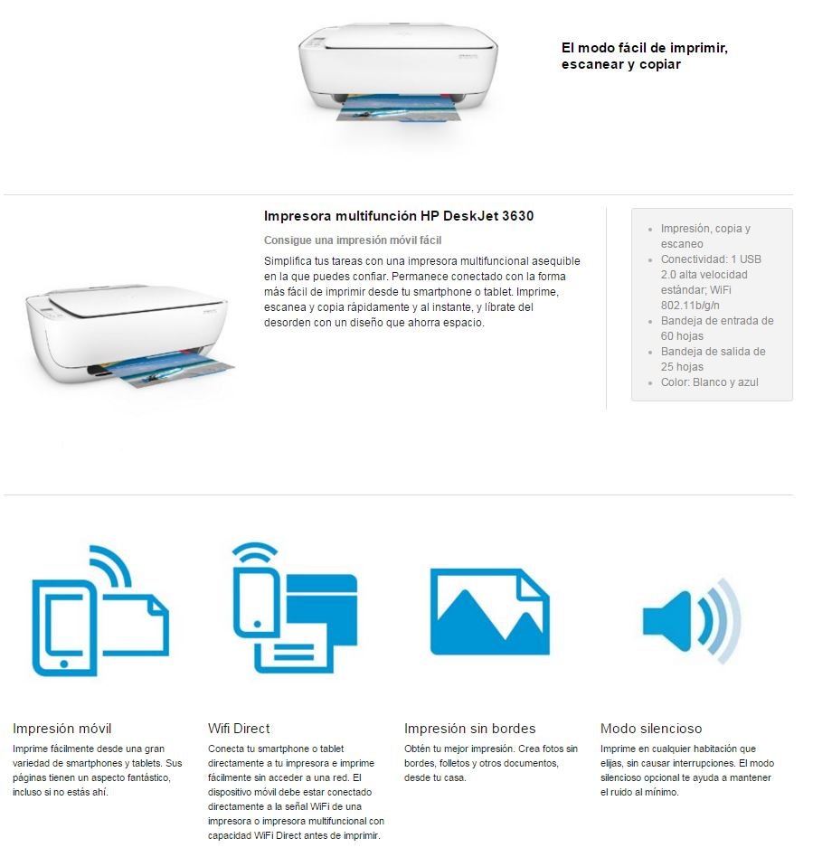 Impresora multifunción HP Deskjet 3630 AiO | Electrodomesta