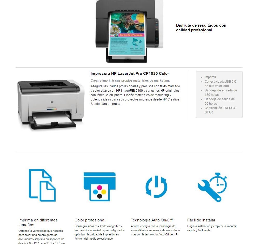 Impresora multifunción HP LaserJet Pro CP 1025 | Electrodomesta
